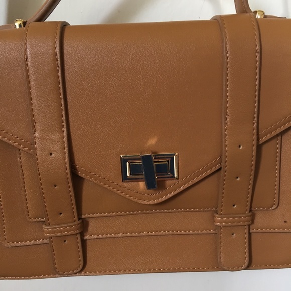 Bags | Leather Strapped Gold Clasp Briefcase Satchel | Poshmark